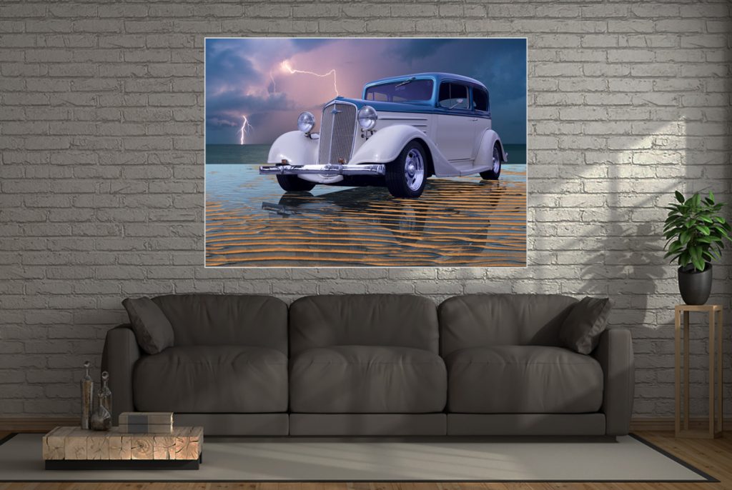 LED Bild Hot Rod Custom Car - LED Bilder Textilspannrahmen