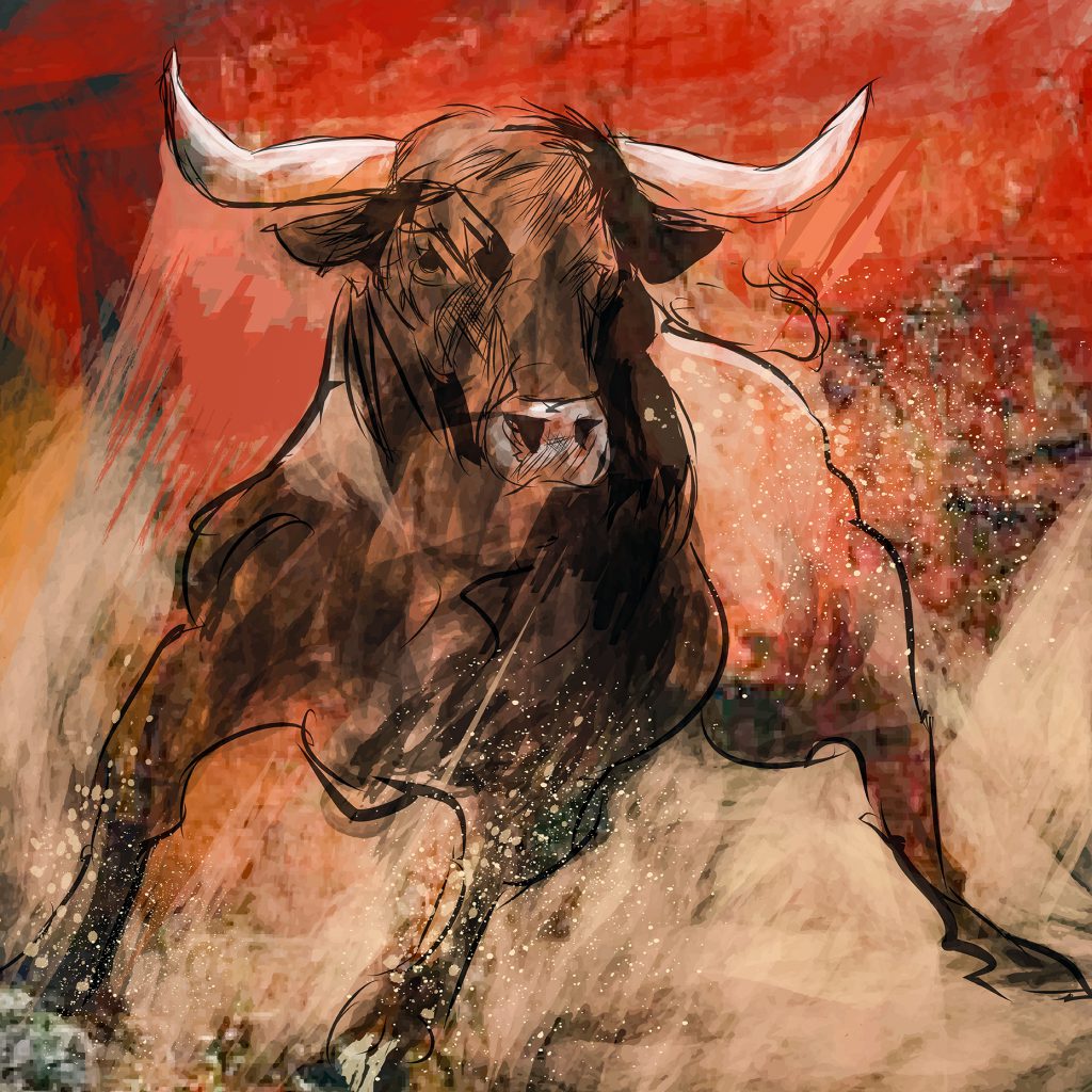 LED Bild Stier Painting - LED Bilder Textilspannrahmen